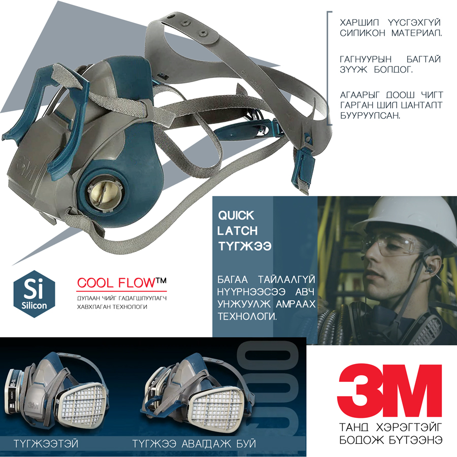 3M 6502QL Silicone Half Face Respirator with Quick, 3M 6502QL Силикон ...