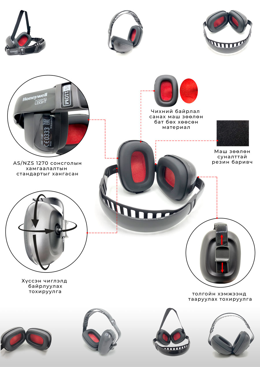 Honeywell Verishield VS110 32 dB Earmuff, Каск, толгойд зэрэг хэрэглэдэг 32dB-ийн чихэвч