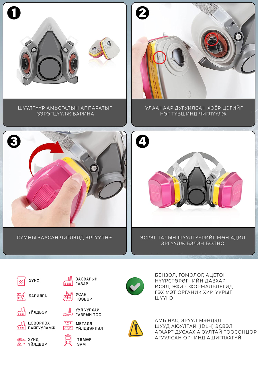 3M 60926 Multi Gas Vapor Cartridge Filter P100 , Олон төрлийн хий+Р100 ...